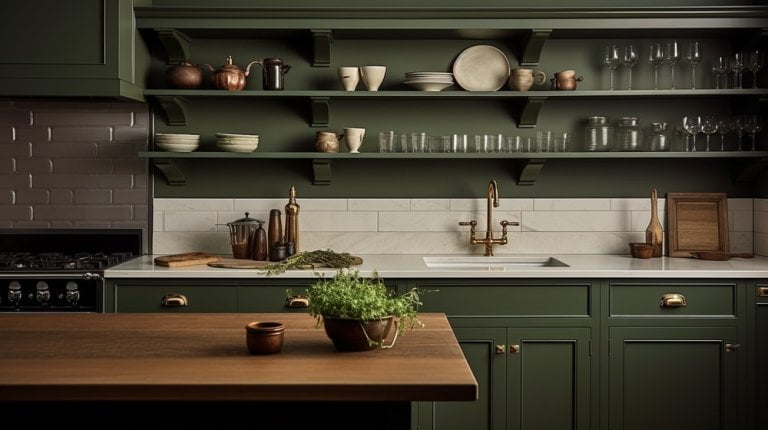 20 Beautiful Olive Green Kitchen Cabinet Ideas